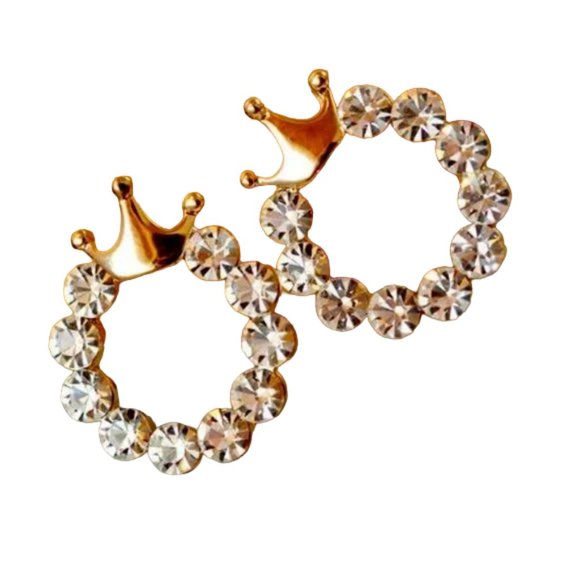 Jewelry | New Round Crystal And Gold Crown Stud Earrings Trendy Stylish ...